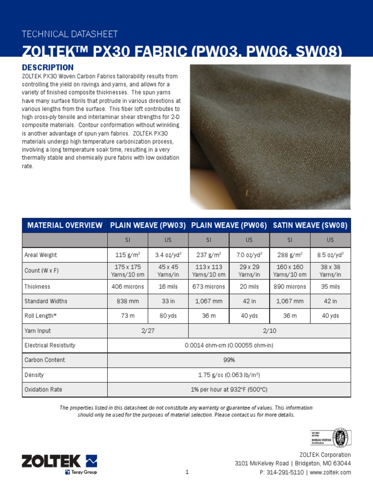 ZOLTEK™ PX30 FABRIC (PW03, PW06, SW08) : Technical Datasheet | PDF ...