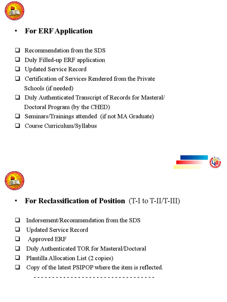 Powerpoint Checklist For ERF Reclass | PDF