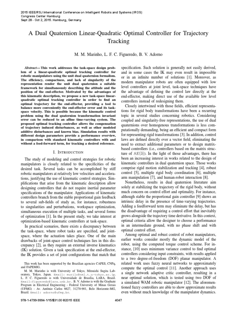 A Dual Quaternion Linear-Quadratic Optimal Controller For Trajectory Tracking | PDF | Kinematics ...