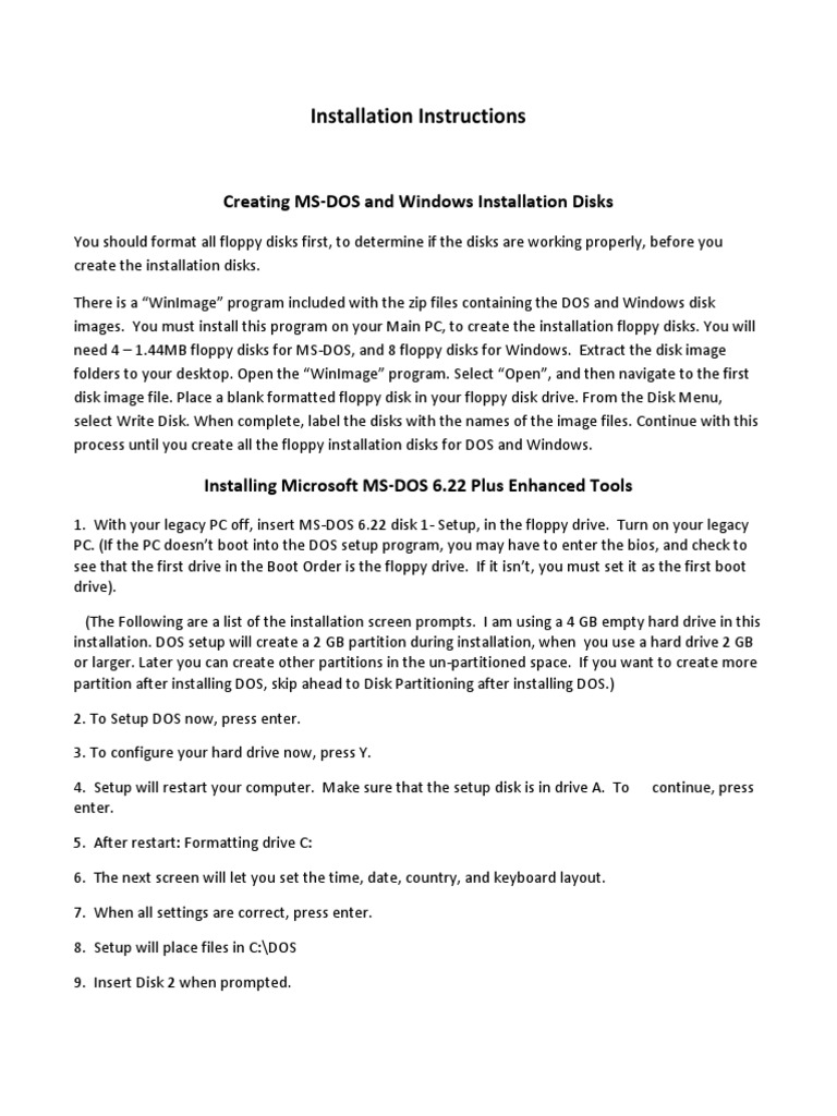 Installation Instructions: Creating MS-DOS and Windows Installation ...
