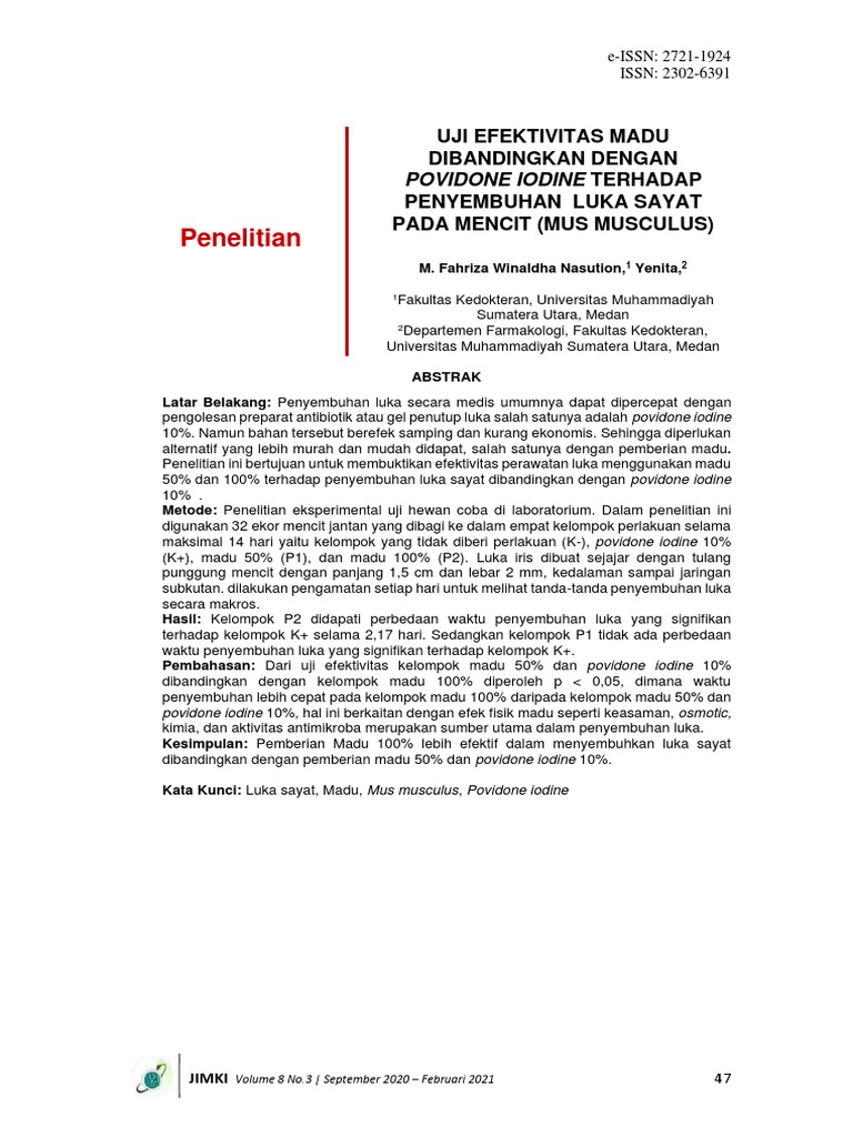 Jurnal UJI EFEKTIVITAS MADU DIBANDINGKAN DENGAN POVIDONE IODINE ...