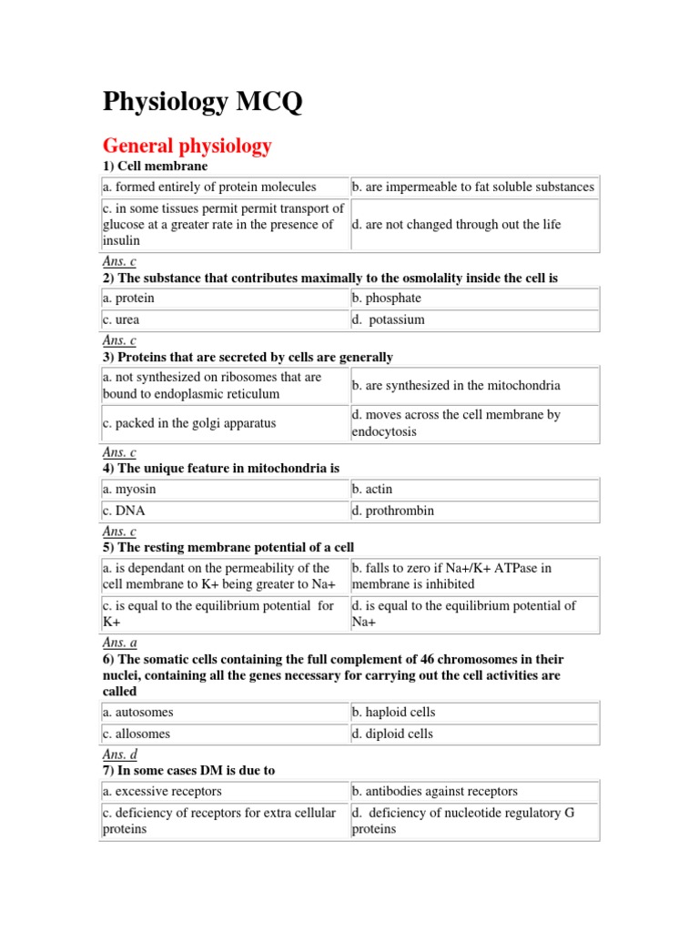 6 - Physiology MCQ of General Physiology | PDF | Heart | Muscle Contraction