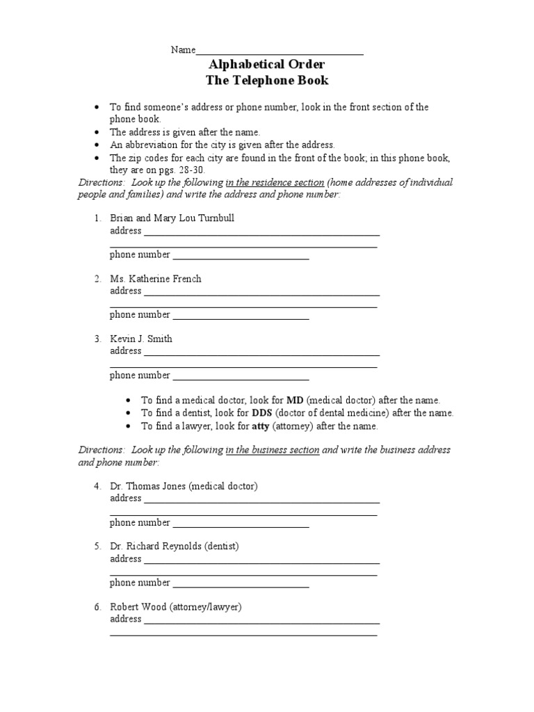 Alphabetical Order Telephone Book | PDF