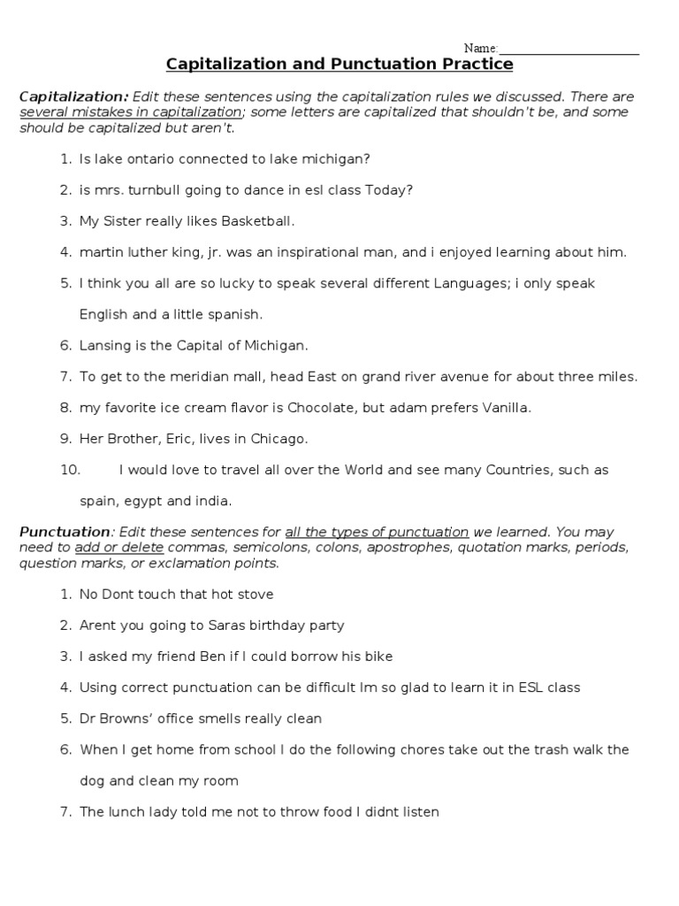 Capitalization and Punctuation Quiz | PDF | Punctuation | Typography