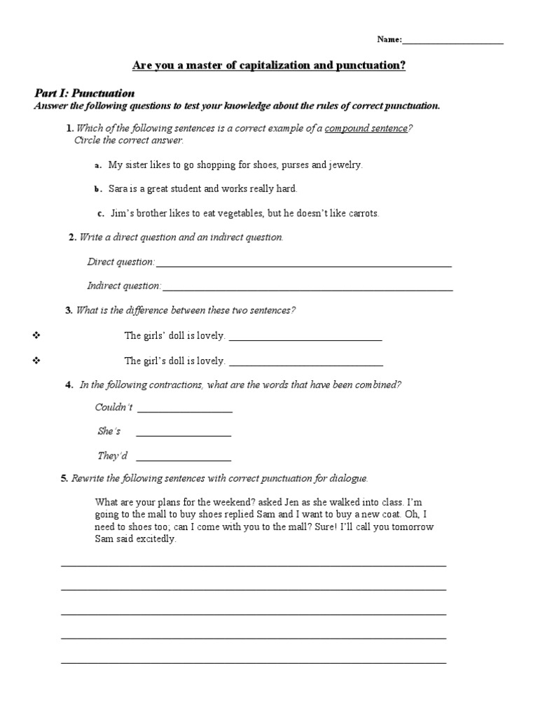 Capitalization and Punctuation Test | PDF | Punctuation | Typographical ...