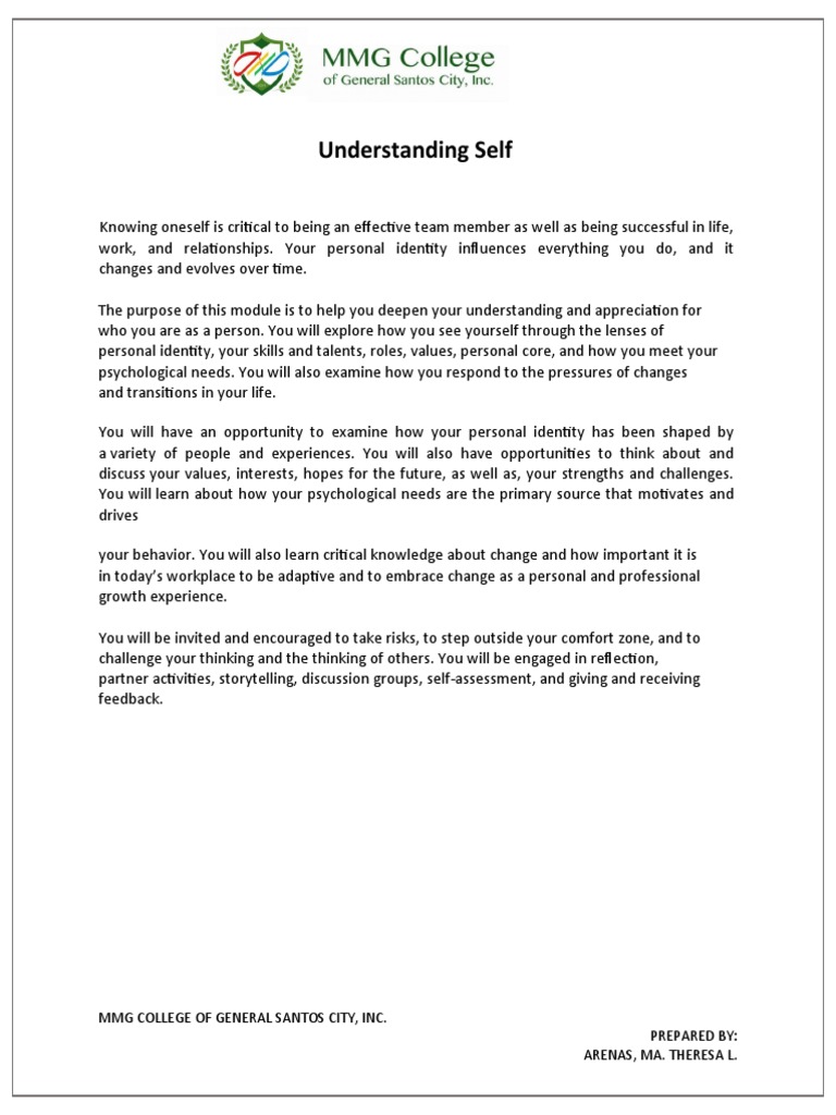 Understanding Self MODULE | PDF | Identity (Social Science) | Contentment Understanding Self MODULE | PDF | Identity (Social Science) | Contentment