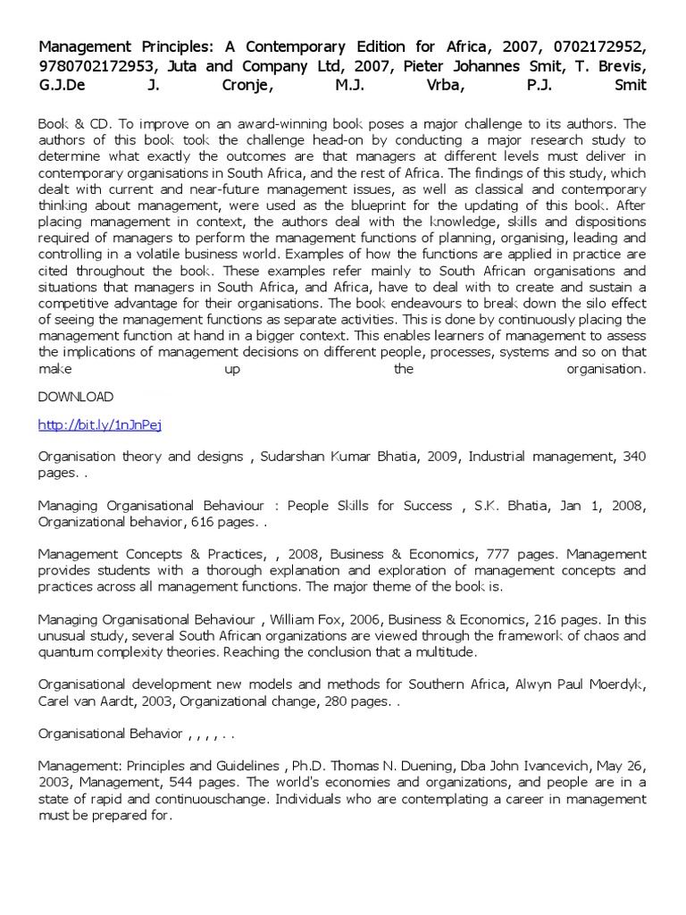 Management Principles A Contemporary Edition For Africa | PDF ...