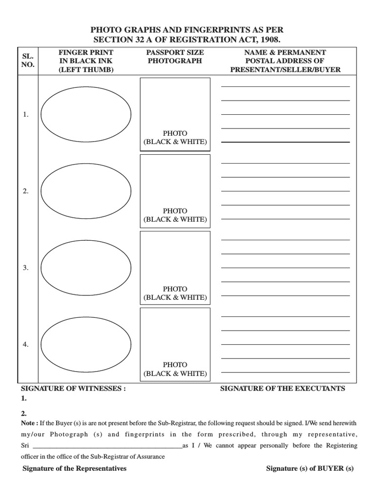 Photo Graphs and Fingerprints As Per Section 32 A of Registration Act ...