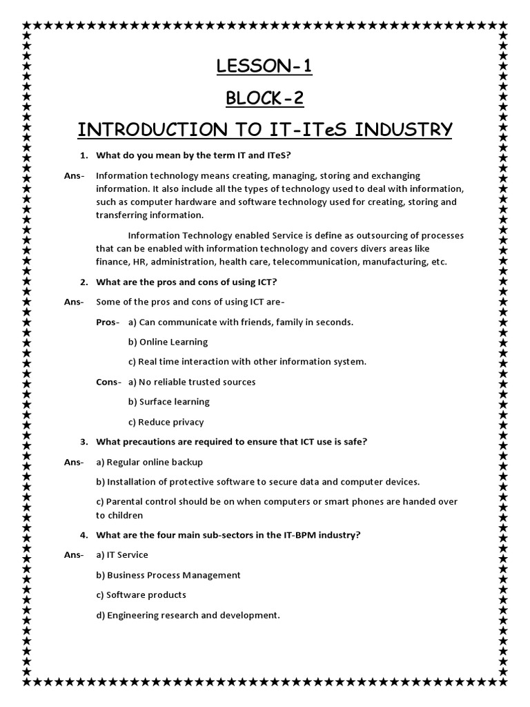Lesson 1 Introduction To IT and ITeS Industry | PDF | Information ...