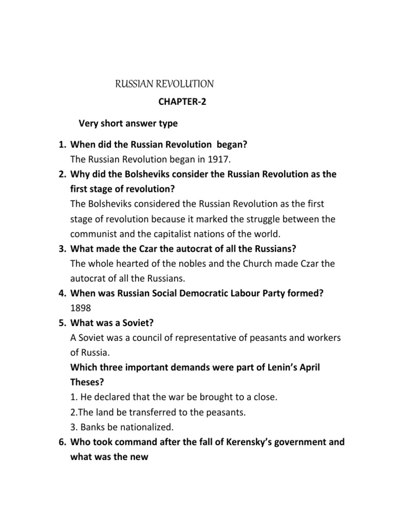 Russian Revolution Q&A Guide | PDF | Russian Revolution | Bolsheviks