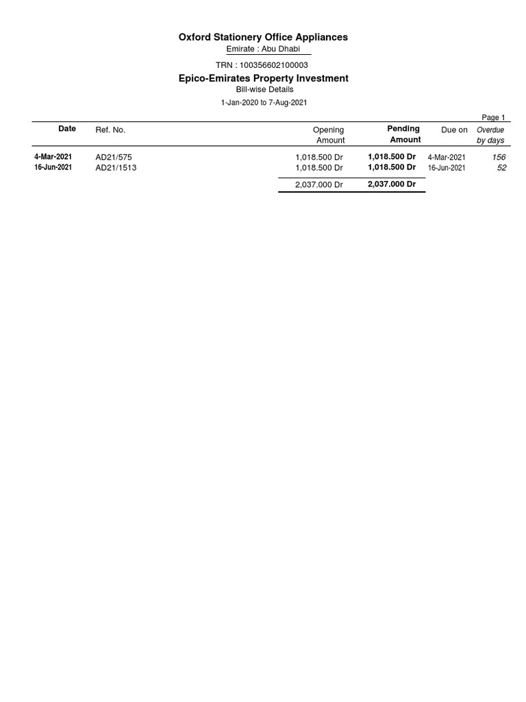 Epico Abu Dhabi Bill Summary | PDF