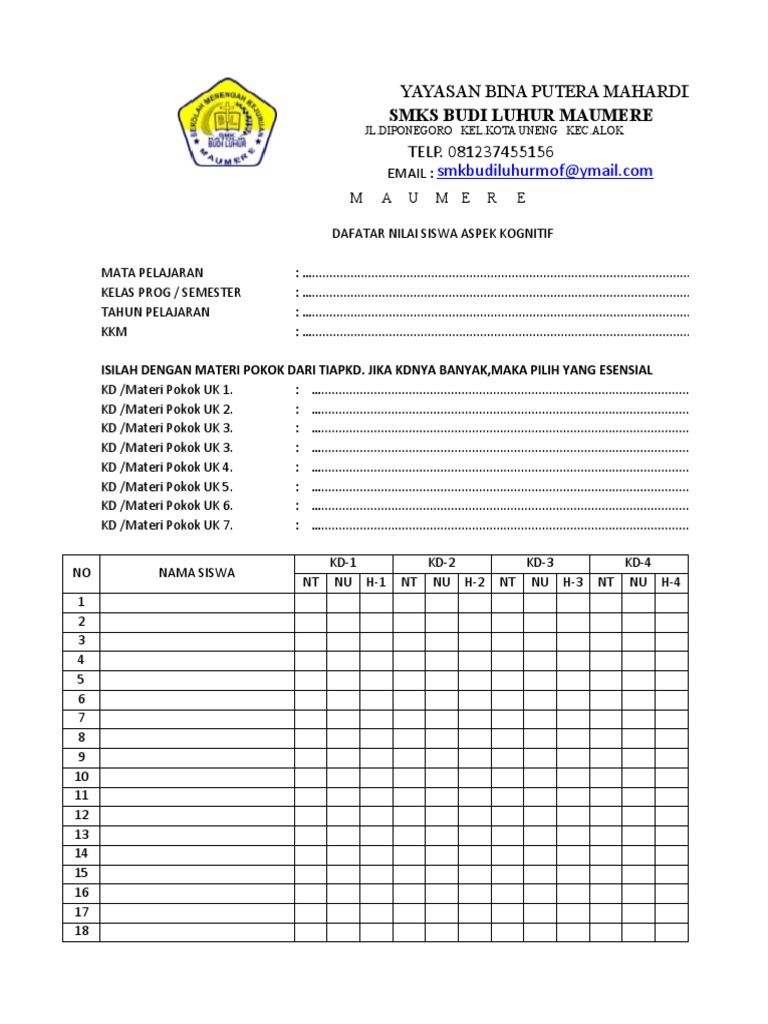 Format Nilai K3 Dan K4 | PDF