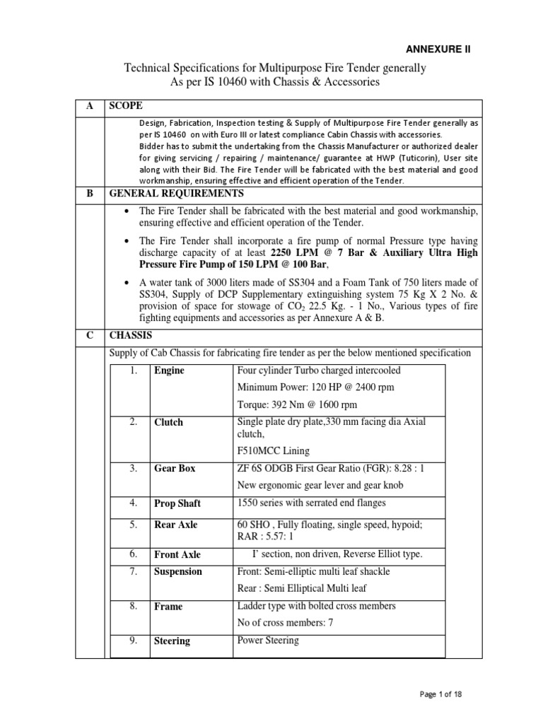 1792 TPT Annexure II 2 Technical Specifications 1 | PDF | Pump | Fire ...