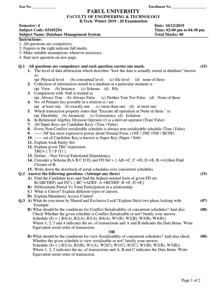Database Exam for Engineering Students | PDF | Databases | Sql