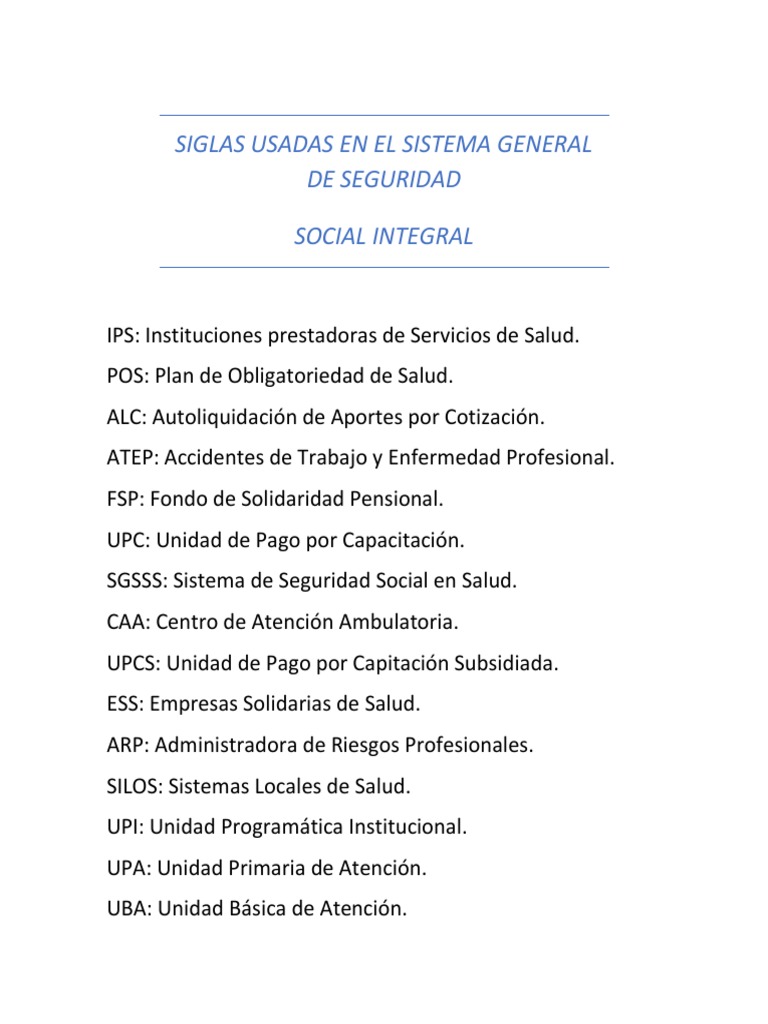 Siglas Usadas en El Sistema General de Seguridad Social Integral | PDF
