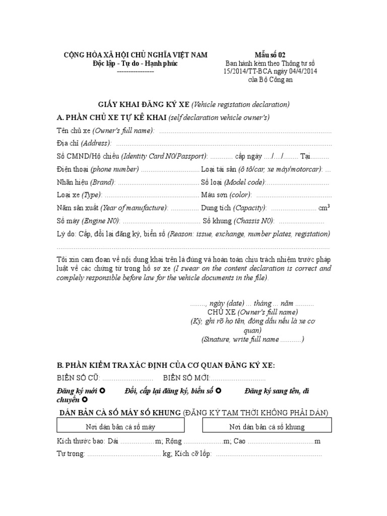 Giay Khai Dang Ky Xe Mau So 02 | PDF