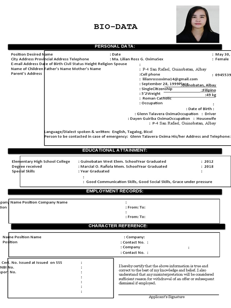 Bio Data Formdocx 1 | PDF | Cognitive Science | Linguistics