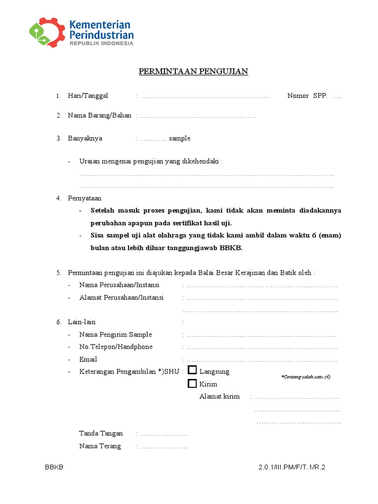 2.0.1 - Form Permintaan Pengujian | PDF
