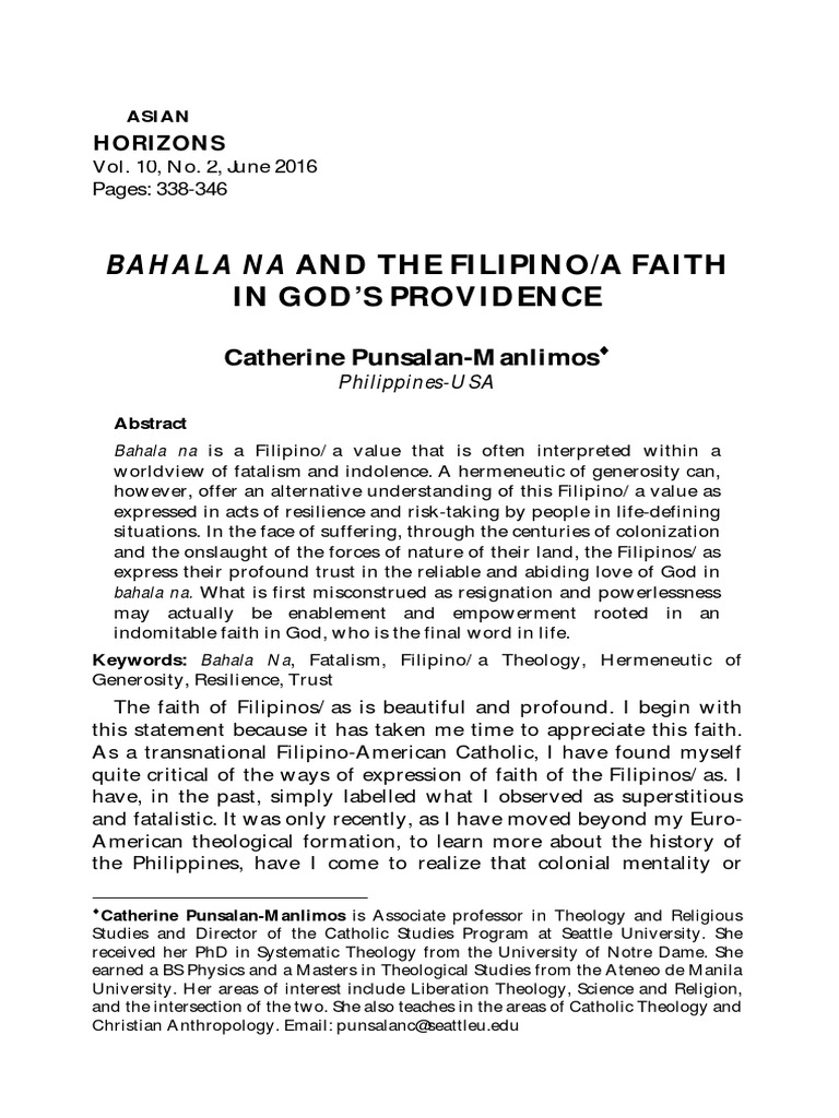 Bahala Na and The Filipino/A Faith: in God'S Providence | PDF | Faith ...