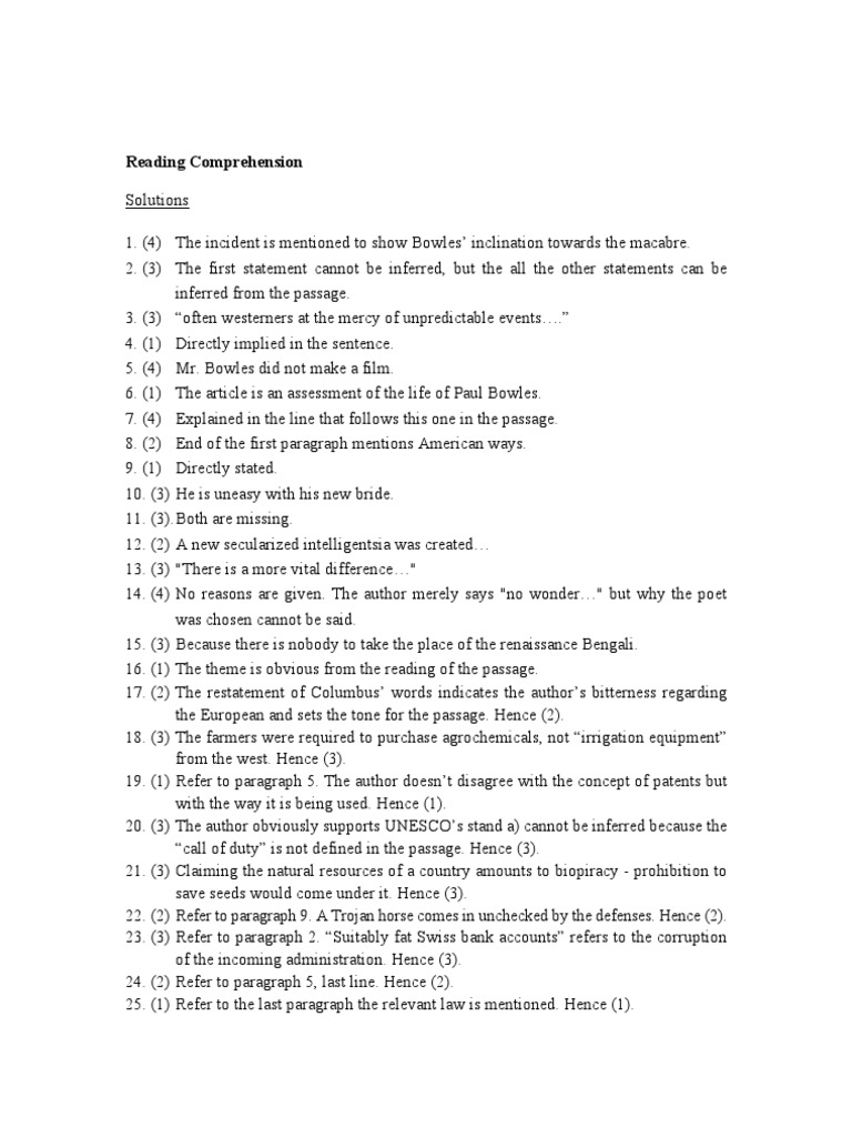 Reading Comprehension Solutions | PDF