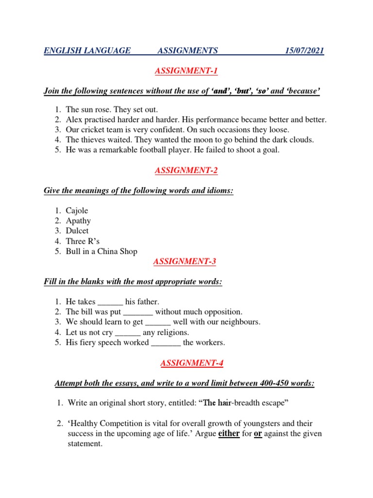 English Language Assignments 15/07/2021: Assignment-1 | PDF