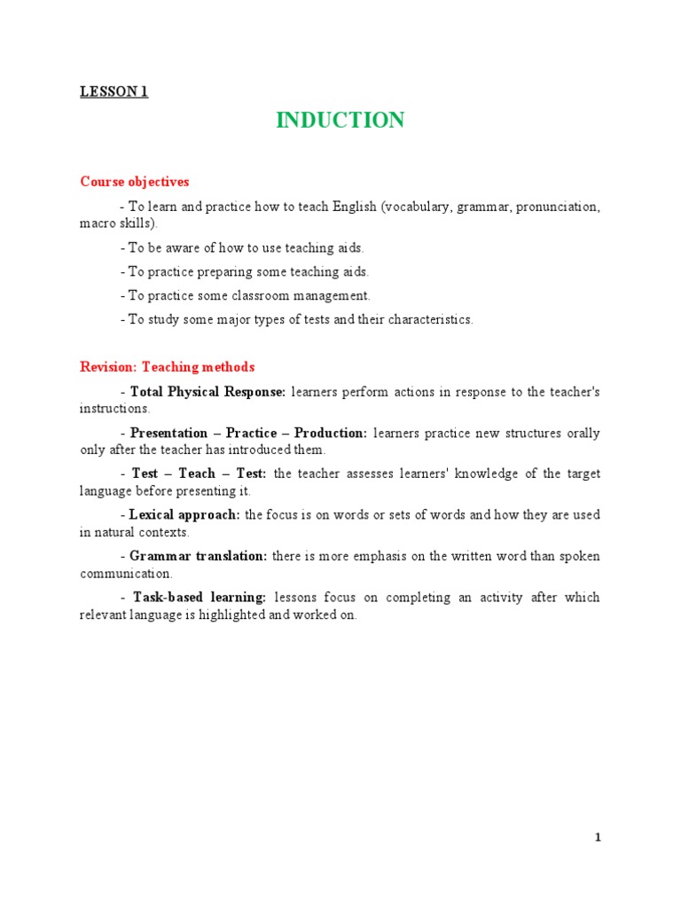 Induction: Course Objectives | PDF | Learning | Memory