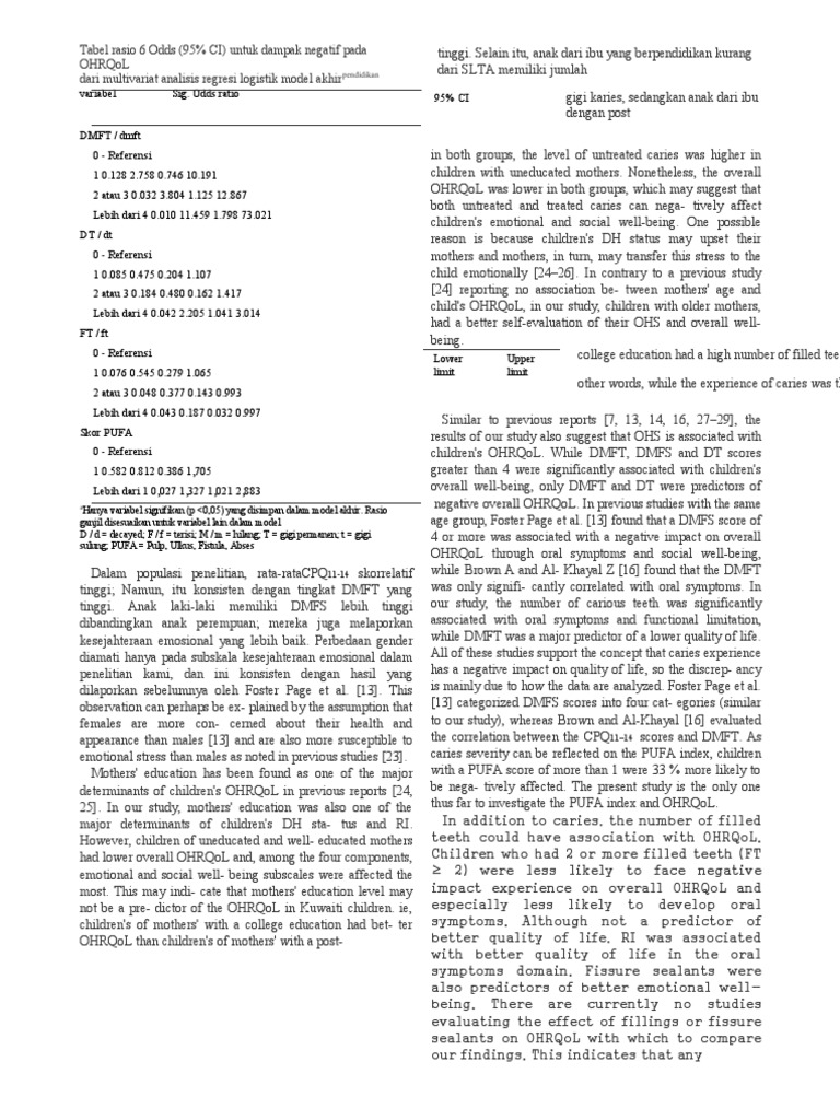 Tabel Rasio 6 Odds | PDF | Dentistry | Health Sciences