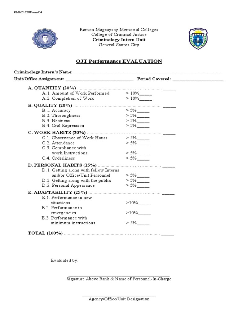 Performance Evaluation Sheet | PDF | Crime & Violence | Criminal Justice