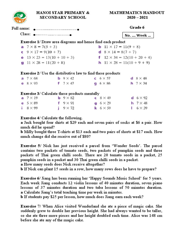 Grade 6 - Week 4. Multiplication | PDF | Multiplication | Cognition