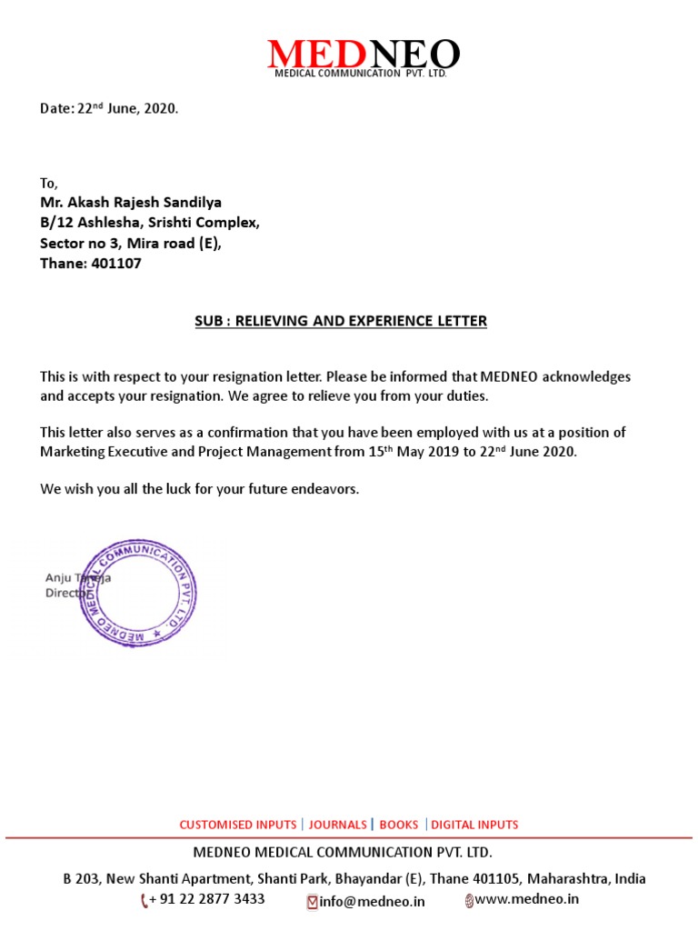 Akash Experience Letter | PDF