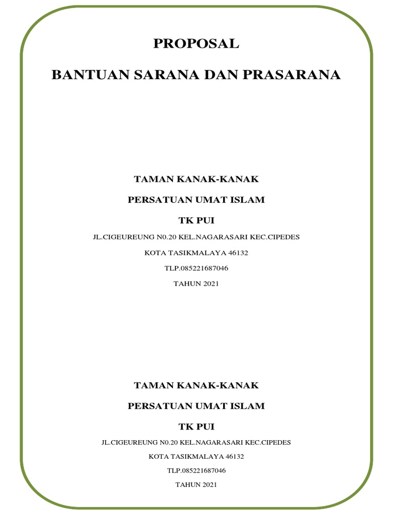 Proposal Bantuan Sarana Dan Prasarana: Taman Kanak-Kanak Persatuan Umat Islam TK Pui | PDF