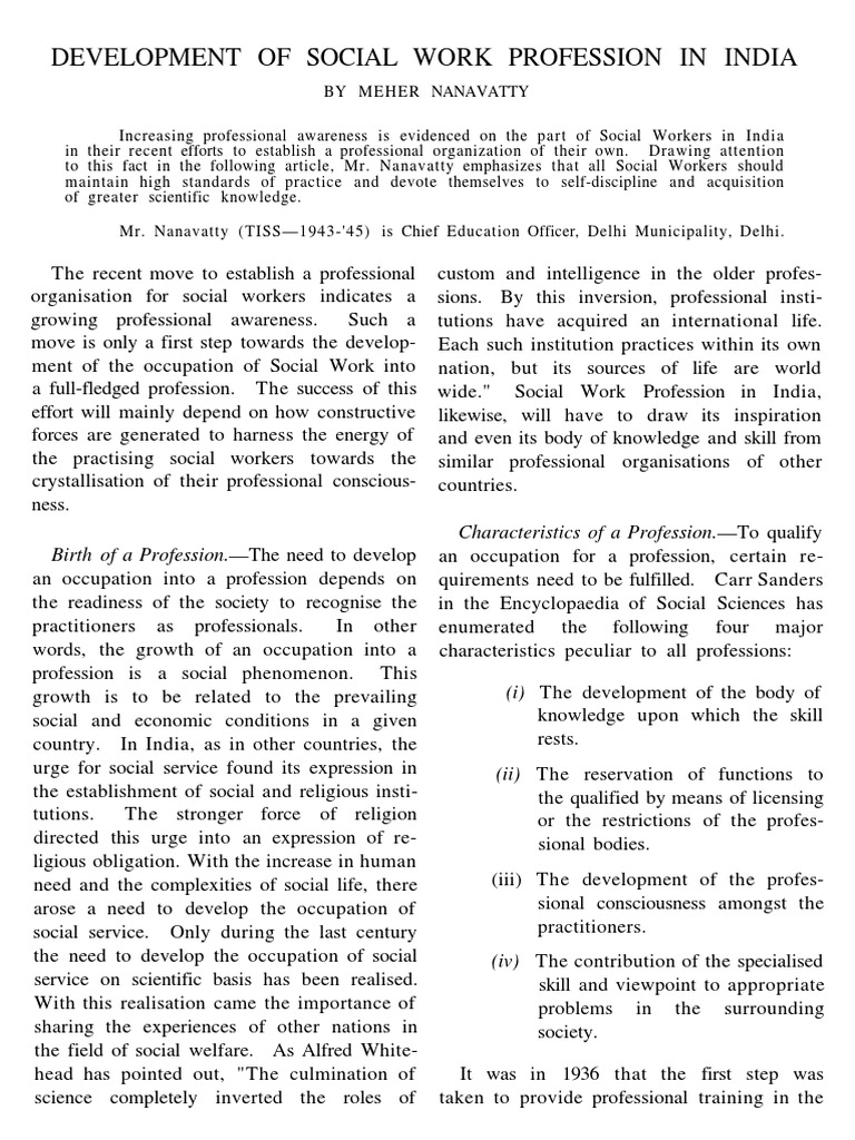Development of Social Work Profession in India | PDF | Social Work ...