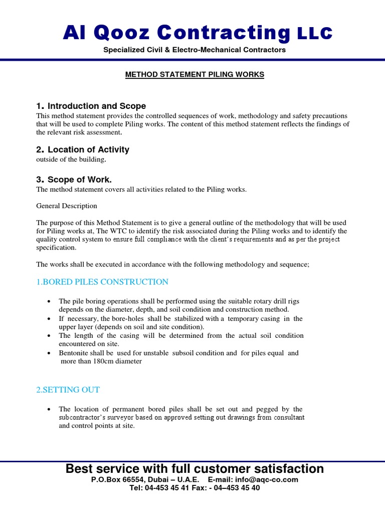 10.method Statement Piling Work | PDF | Deep Foundation | Drilling