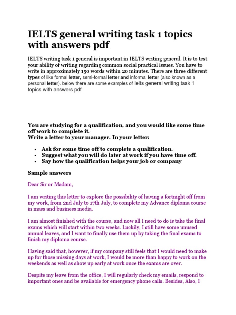 IELTS General Writing Task 1 Topics With Answers PDF | PDF ...