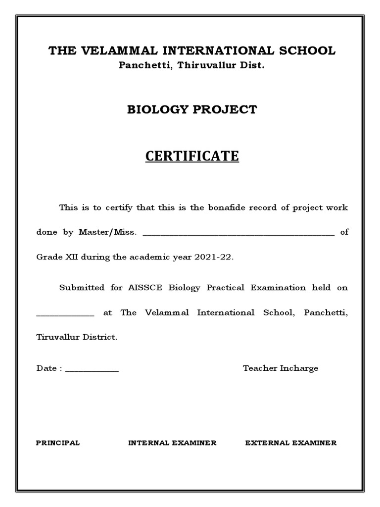 Biology Project Certificate | PDF