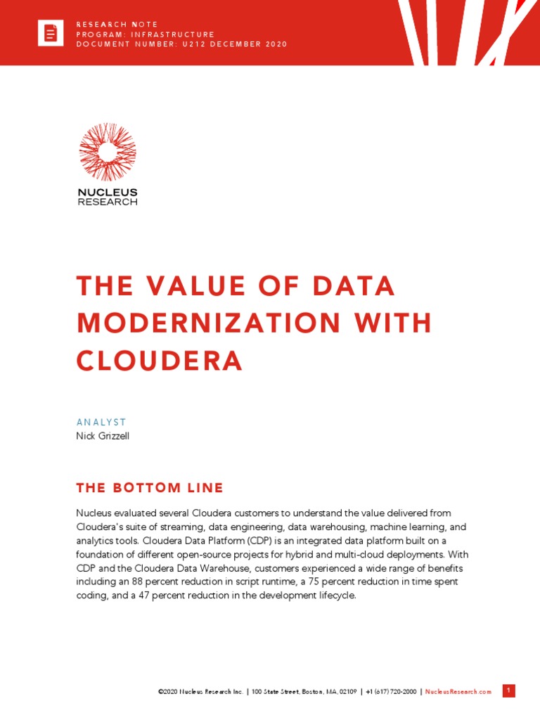 The Value of Data Modernization With Cloudera: T He Bott Om Line | PDF | Cloud Computing | Databases