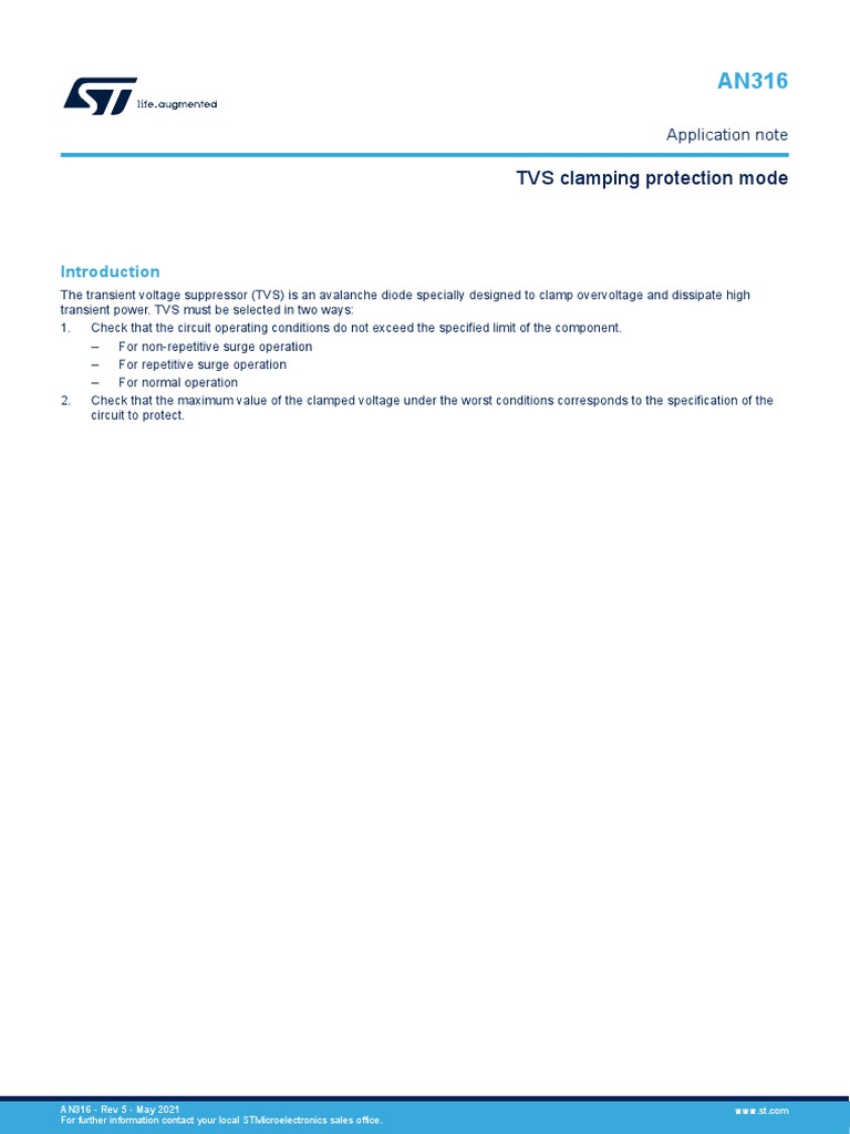TVS Clamping Protection Mode: Application Note | PDF | Electrical ...