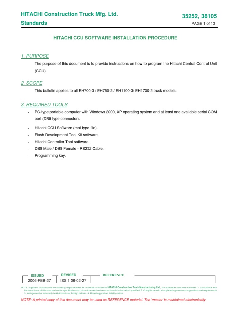 HITACHI Construction Truck Mfg. Ltd. Standards: Hitachi Ccu Software ...