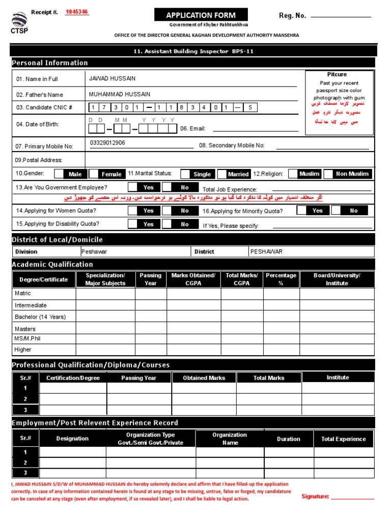 Govt Job Application Form | PDF | Academic Degree | Qualifications