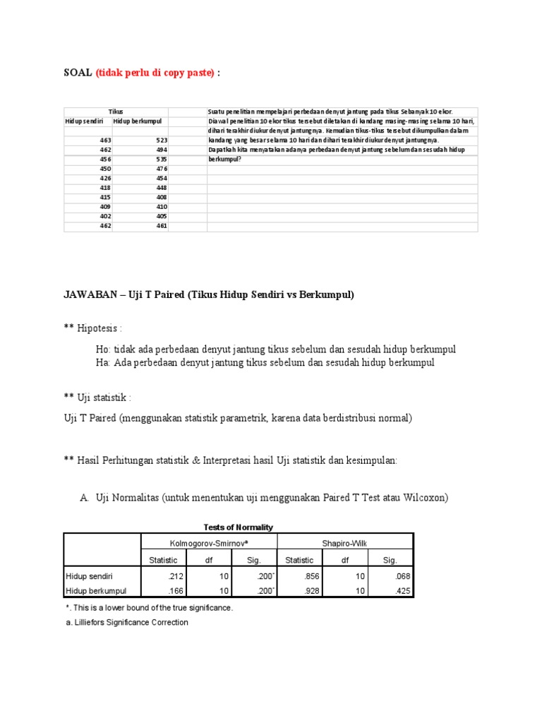 Uji T Paired (Tikus Hidup Sendiri Vs Berkumpul) SHEET 4 | PDF