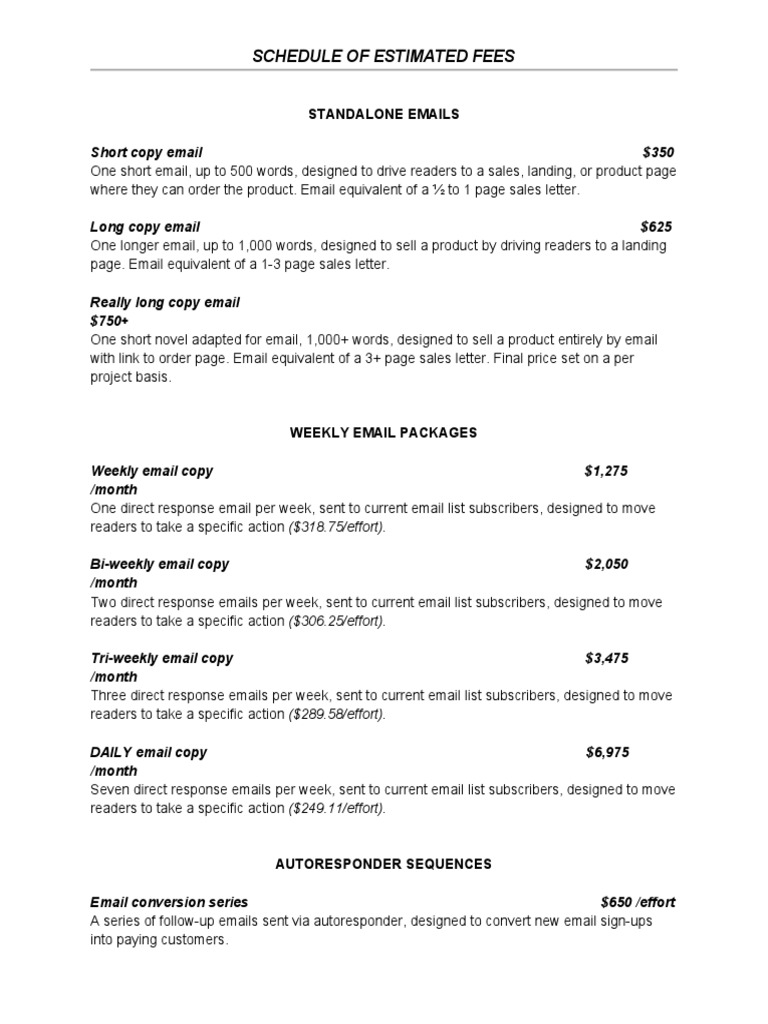COPYWRITING FEE SCHEDULE | PDF | Market (Economics) | Computing