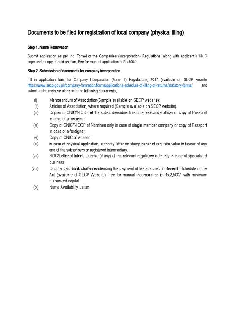 Company Incorporation Requirements | PDF | Notary Public | Articles Of Association