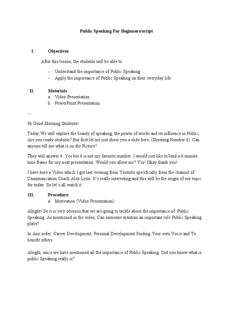 Public Speaking For Beginners/script | PDF | Public Speaking ...