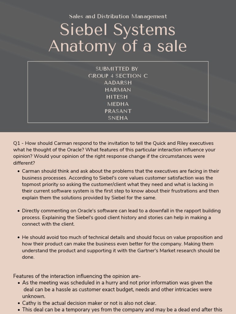 Siebel Systems Anatomy of A Sale: Sales and Distribution Management ...