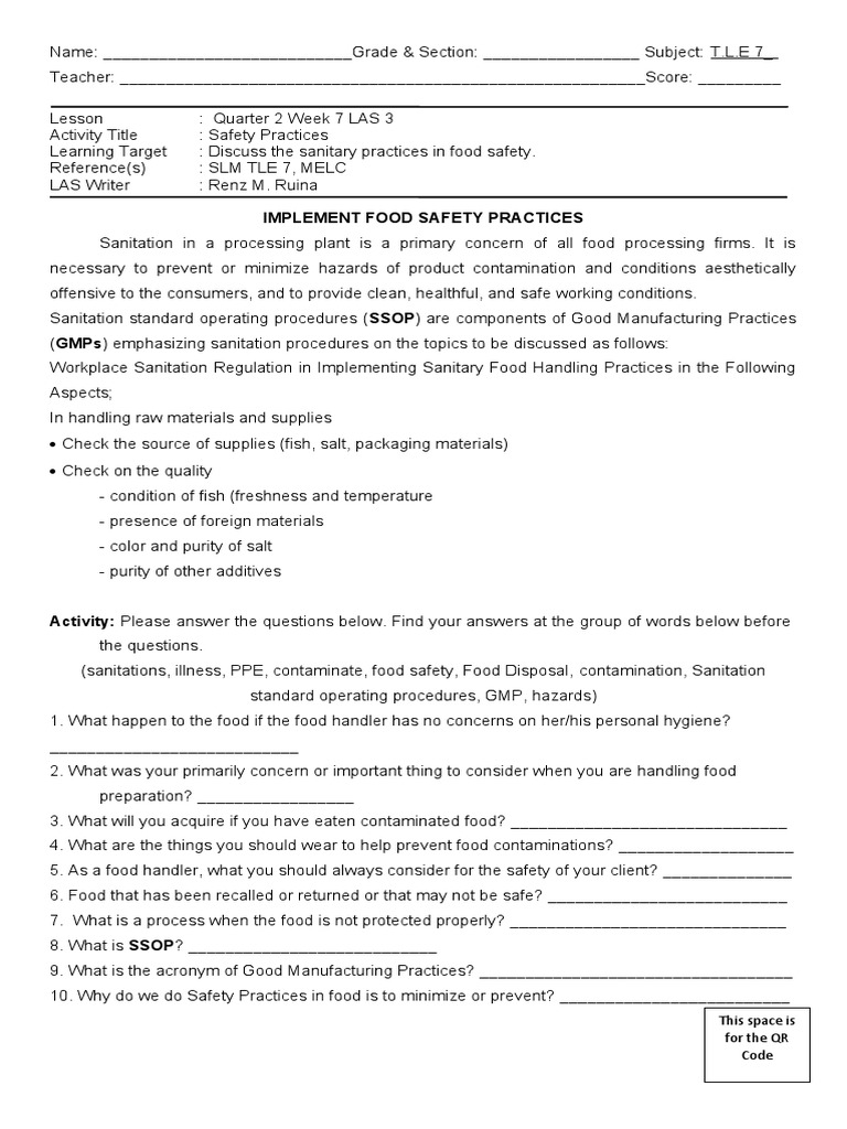 Food Safety Practices in T.L.E 7 | PDF | Foods | Food Safety