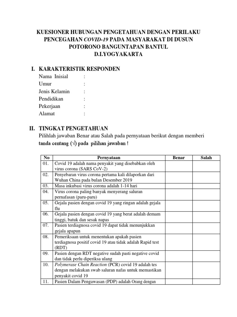 Kuesioner Tingkat Pengetahuan Dan Perilaku | PDF