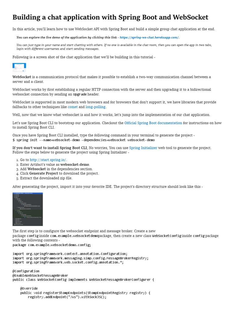 Spring Boot WebSocket Chat Guide | PDF | World Wide Web | Internet & Web