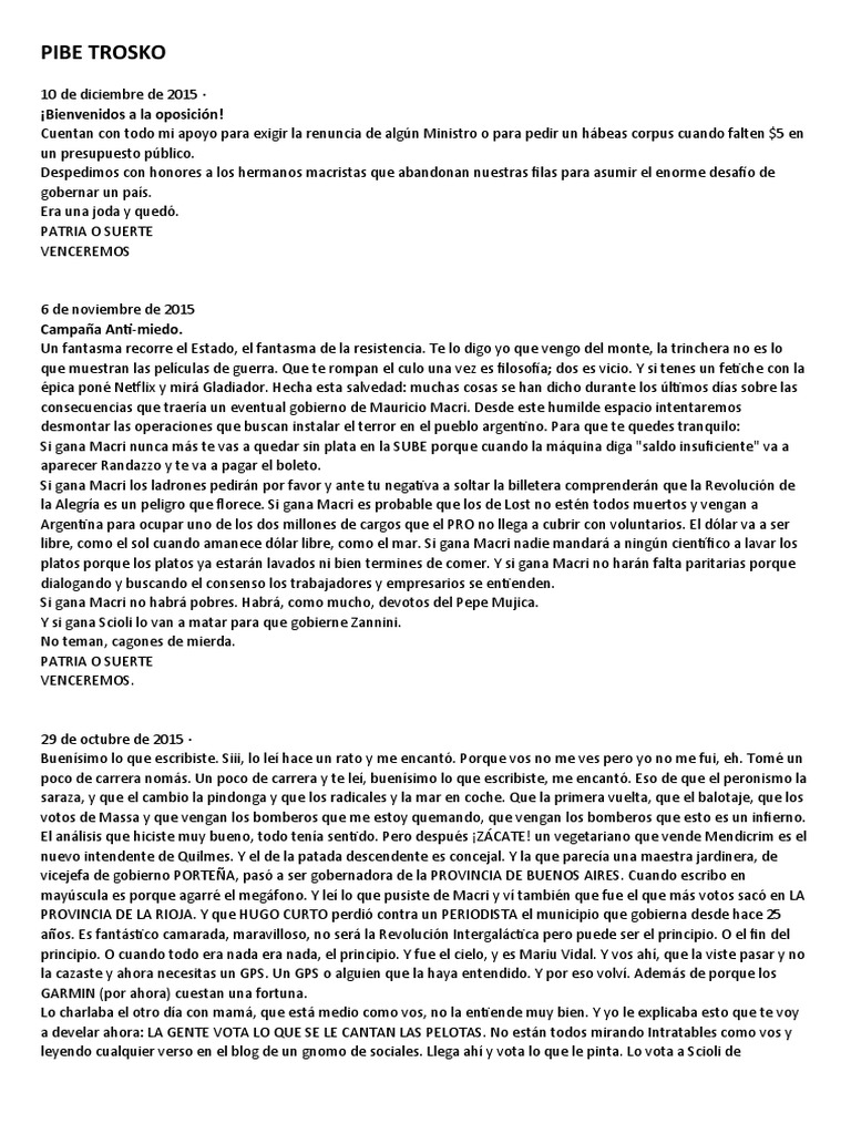 El Pibe Trosko: Llamado a la Acción | PDF | Mauricio Macri | Argentina