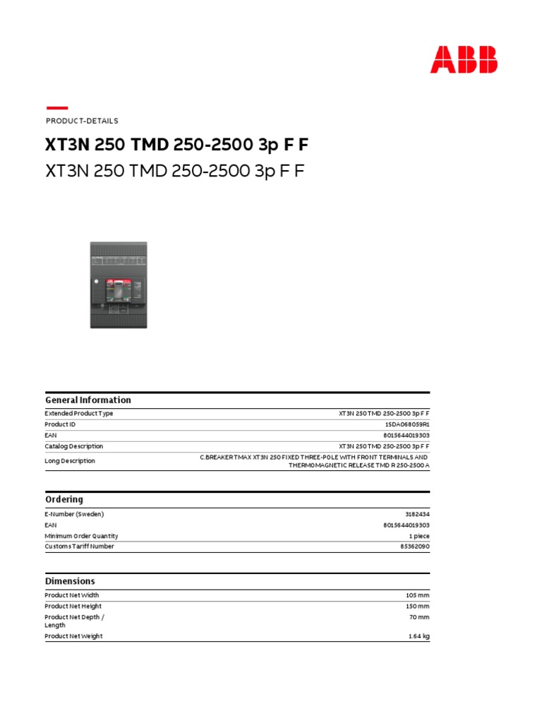 1SDA068059R1 xt3n 250 TMD 250 2500 3p F F | PDF | Power Engineering ...