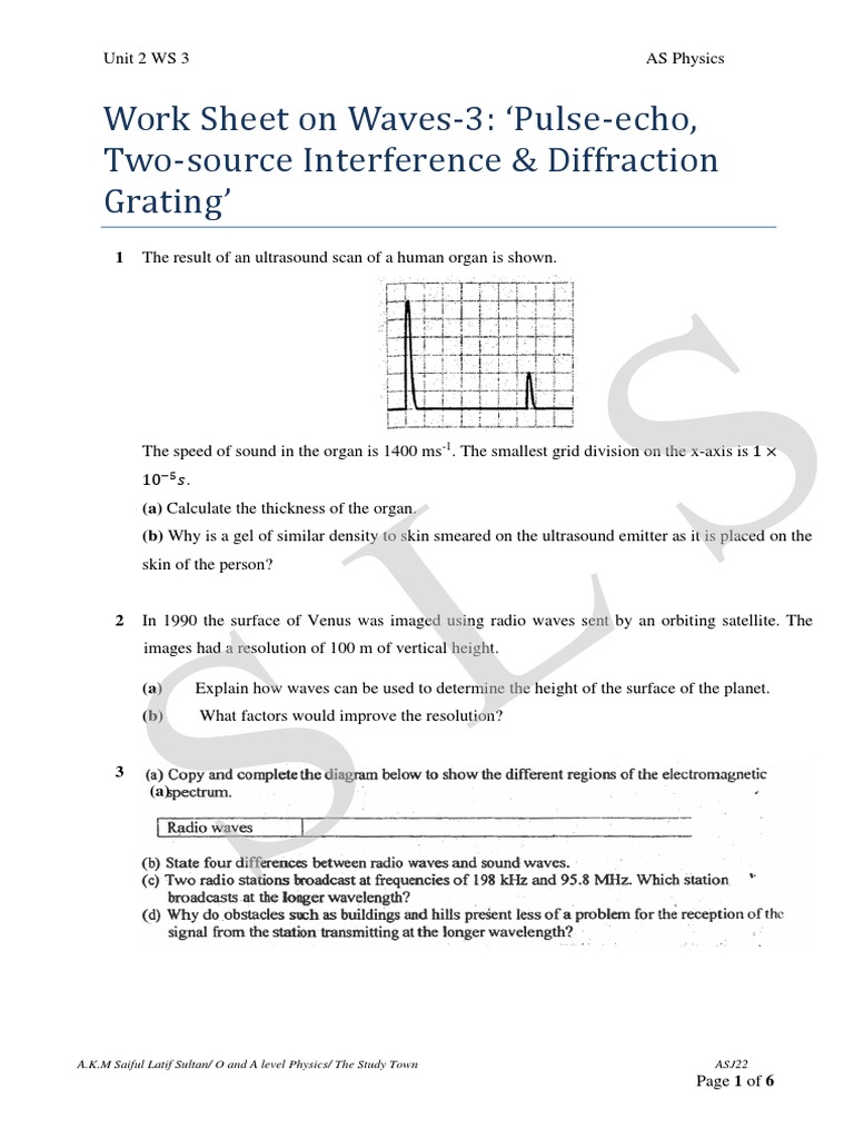 Unit 2 WS 3 Work Sheet On Waves-3 Pulse-Echo, Two-Source Interference ...